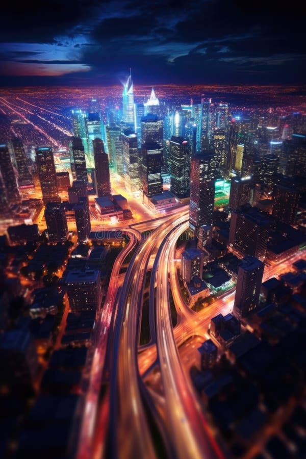 Blurred City Lights at Night from a High Vantage Point Stock ...