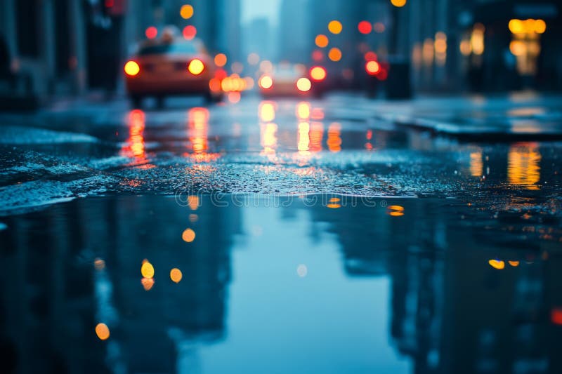 Rainy Night Lights Blurred Cityscape Reflection Puddle Bokeh Background ...