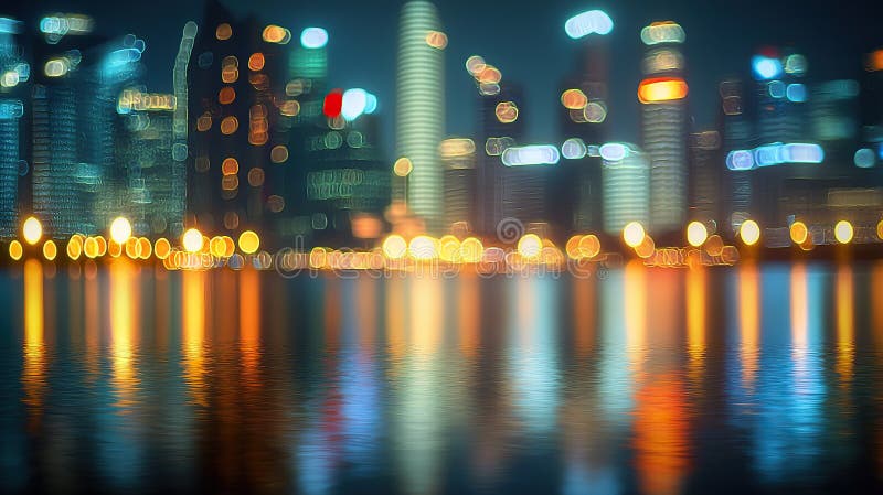 Blurred Cityscape at Night Reflected in Water Stock Illustration ...
