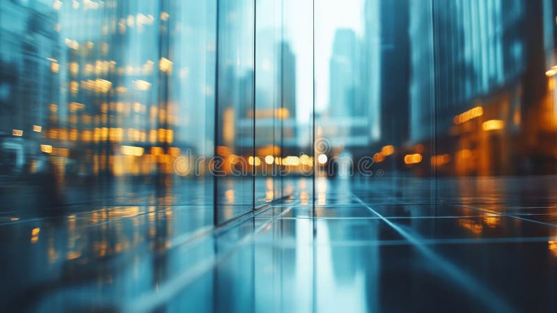 Blurred Cityscape Reflected in Glass Facade Stock Illustration ...