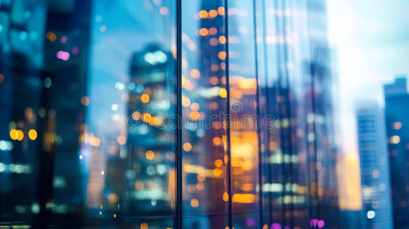Blurred Cityscape Reflected in Glass Facade Stock Illustration ...