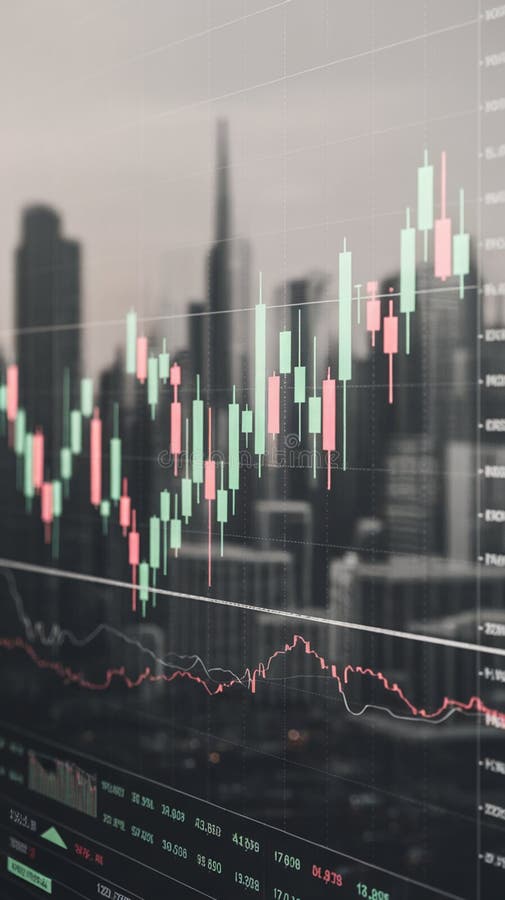 Blurred Cityscape Overlaid with Stock Market Chart and Candlestick ...