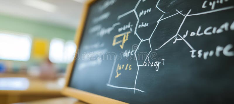 Blurred Classroom Background with Science or Math Equations on ...