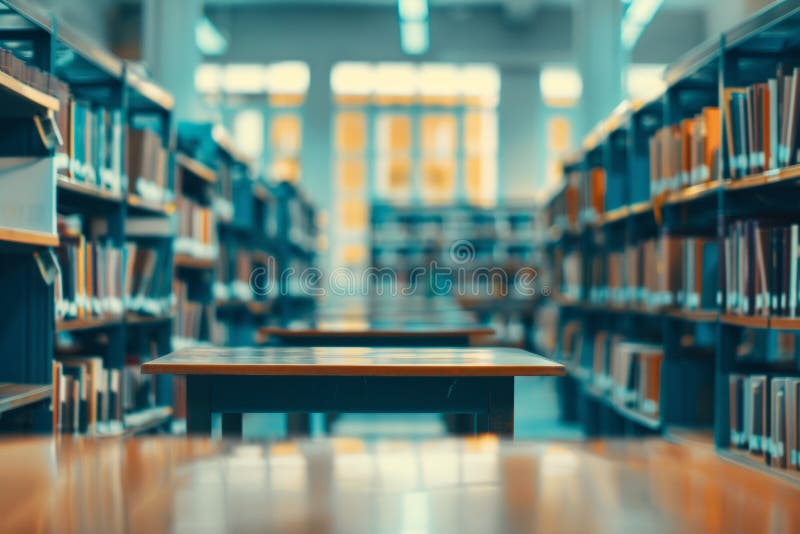 Blurred Classroom with Bookshelves Based on Defocussed Effect Abstract ...