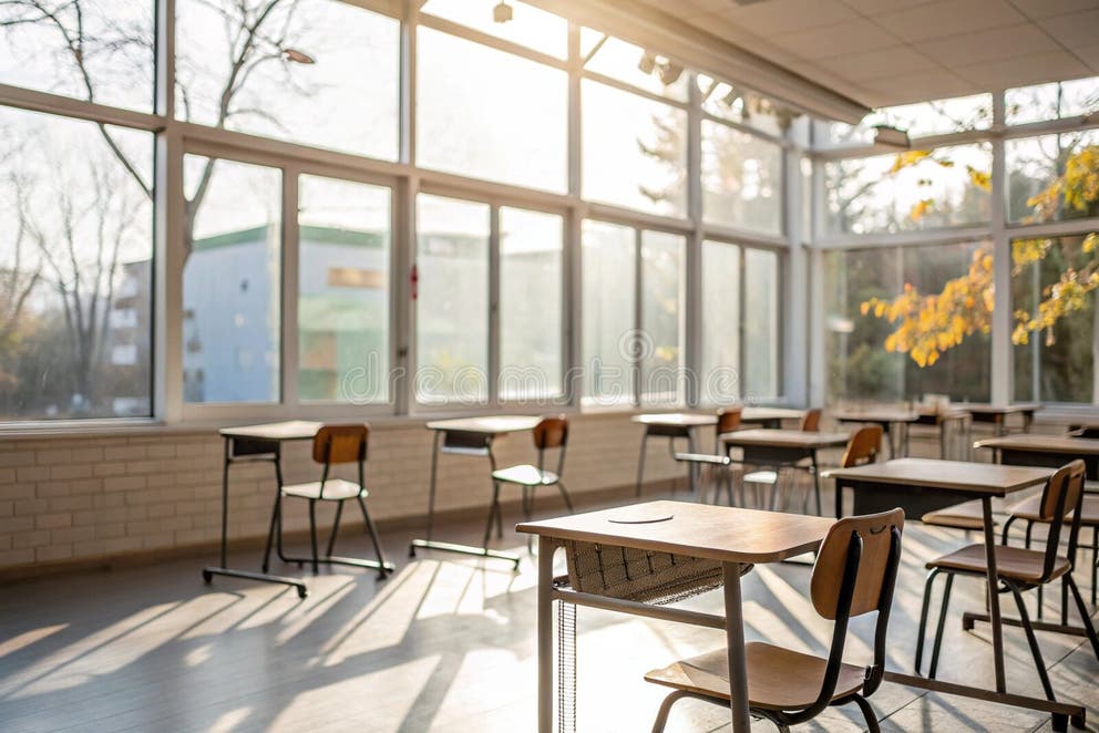 Blurred Classroom Interior with Lighting Stock Illustration ...