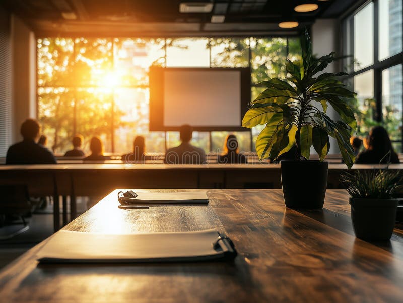 Blurred Classroom or Seminar Setting with a Speaker in the Background ...