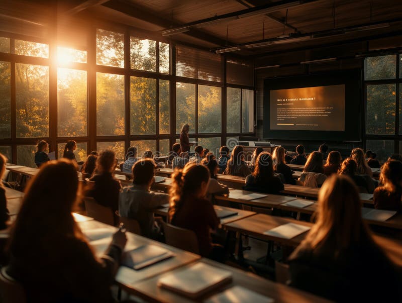 Blurred Classroom or Seminar Setting with a Speaker in the Background ...