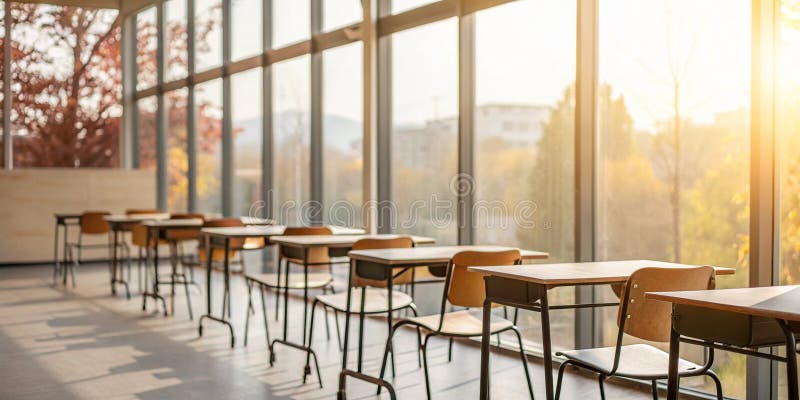 Blurred Classroom or Study Room with Panoramic Windows Stock Photo ...