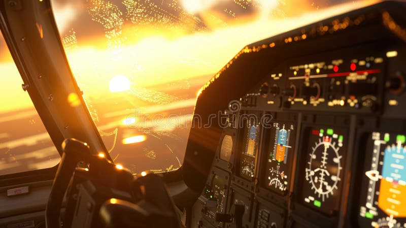 Blurred Cockpit Background with Glowing Screens and Flight Instruments ...