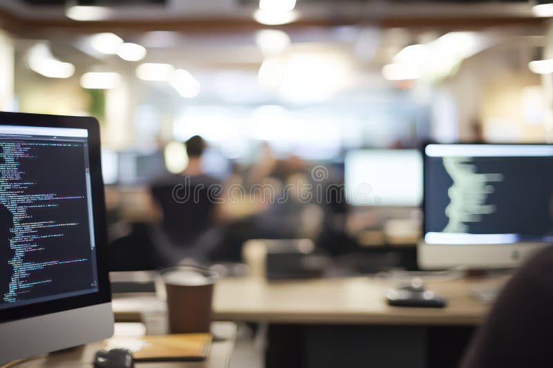 Blurred Coding Workspace with Screens and Code Stock Photo - Image of screen, software: 378700804