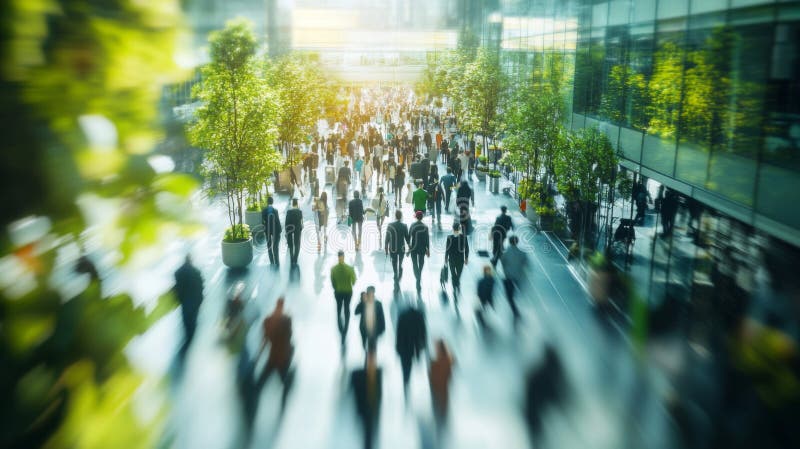 Blurred Crowd Walking through Modern City Building Stock Illustration ...
