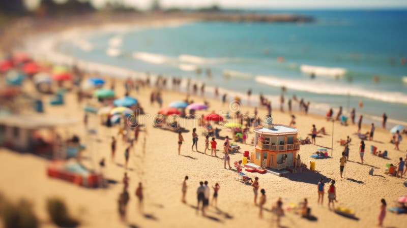 Blurred Crowded Day at the Beach on Sunny Summer Day and Tilt Shift ...