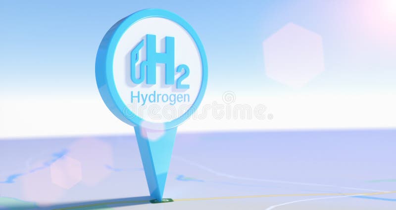 3D Rendering of an H2 Hydrogen Sign on a Blue Background Stock ...