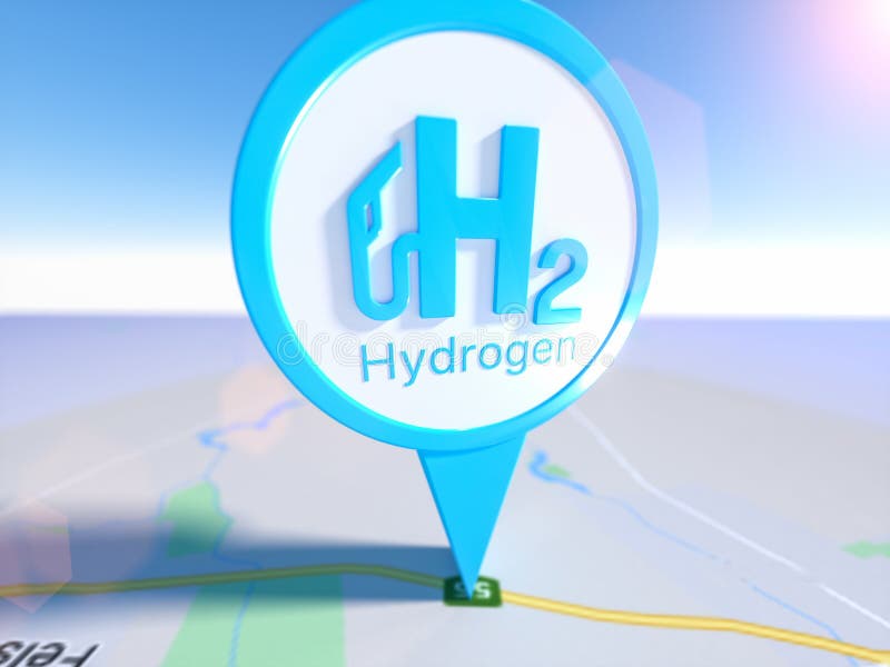 Blurred 3d Rendering of a Map and H2 Hydrogen Sign on it As a Pointer ...