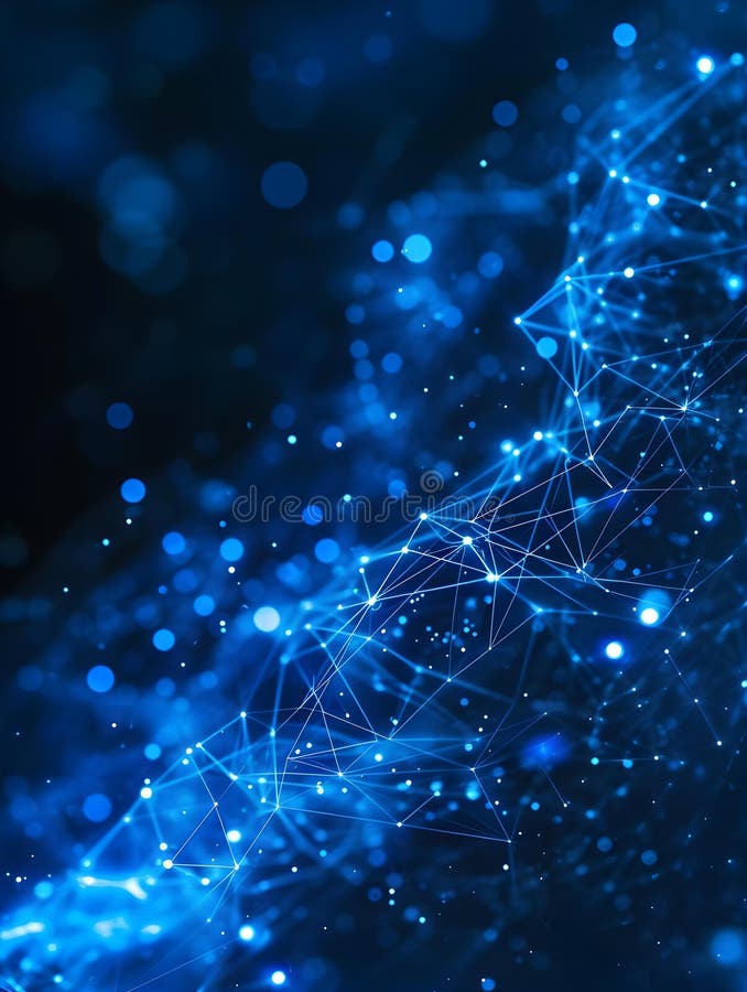 Blurred Data Science Wallpaper in Blue Colors. Abstract Network of Dots ...