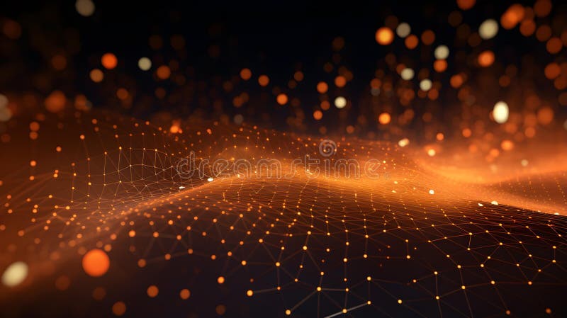 Blurred Data Technology Background in Orange Colors. Network of ...