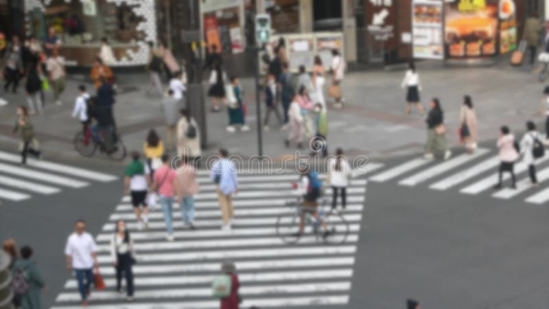 Blurred Defocused of Elevated View of Japanese People Crossing Road ...