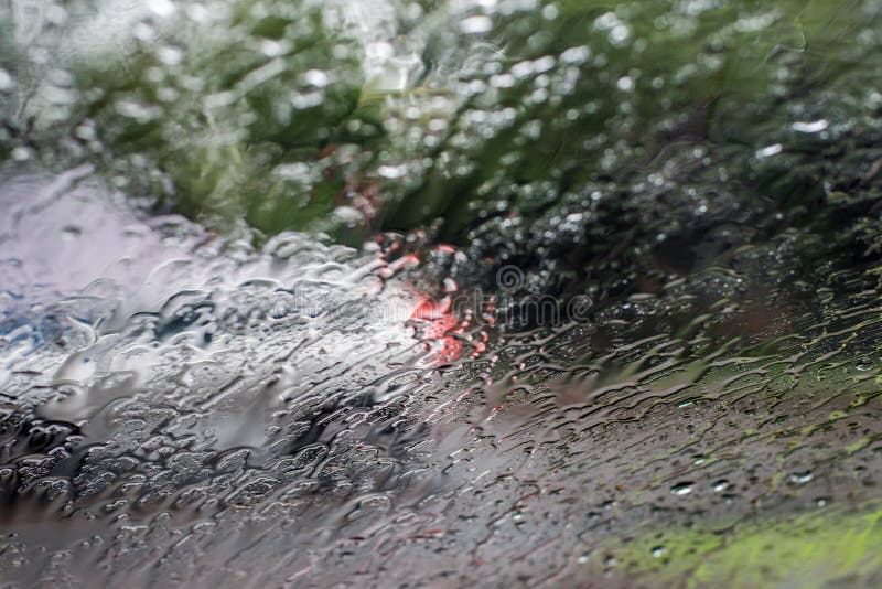 Blurred Defocused Image of Heavy Torrential Rain through the Windscreen ...