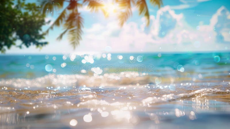 Blurred Defocused Tropical Beach with Sparkling Water Reflections ...