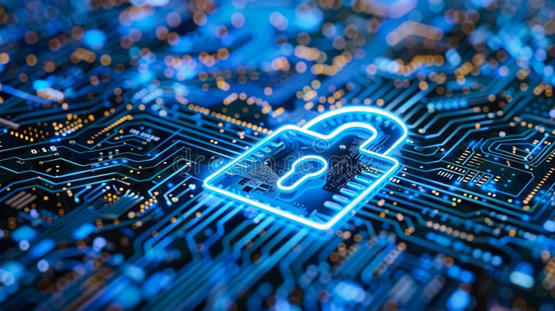 Blurred Digital Particles Surrounding a Blue Digital Lock Stock Image ...
