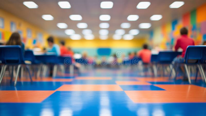 Blurred Elementary School Cafeteria Interior with Children Eating Lunch ...