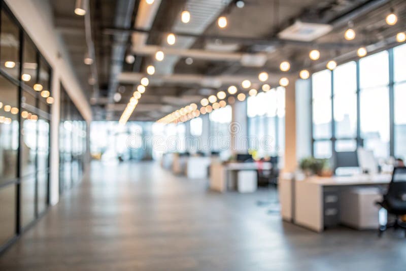 Blurred Empty Open Space Office with Light Bokeh Stock Illustration ...