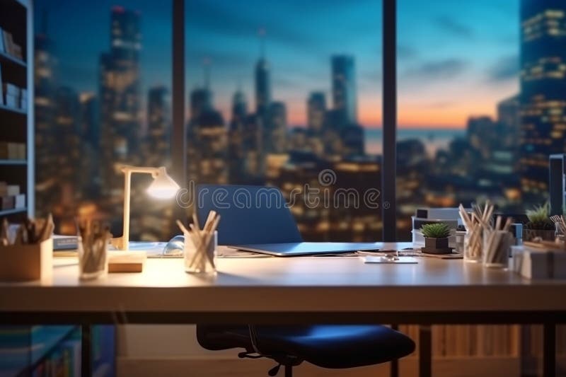 Blurred Evening Office Interior. Generative AI Stock Illustration ...