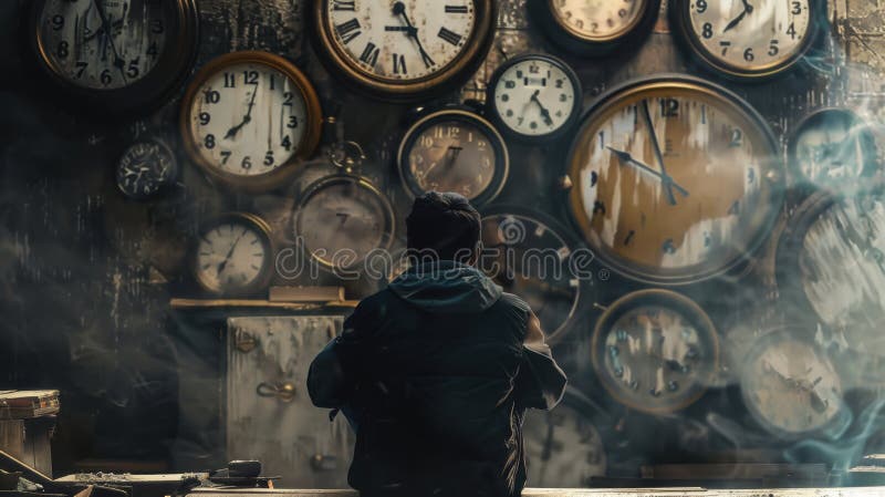 A Blurred Figure Running from a Giant Clock, Symbolizing Time Pressure ...