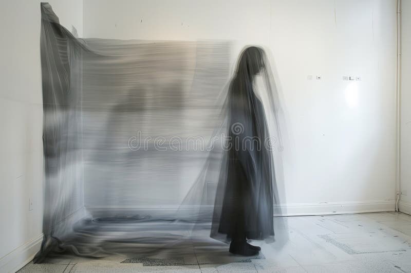 A Blurred Figure Walks through an Empty Room, Leaving a Trail of ...