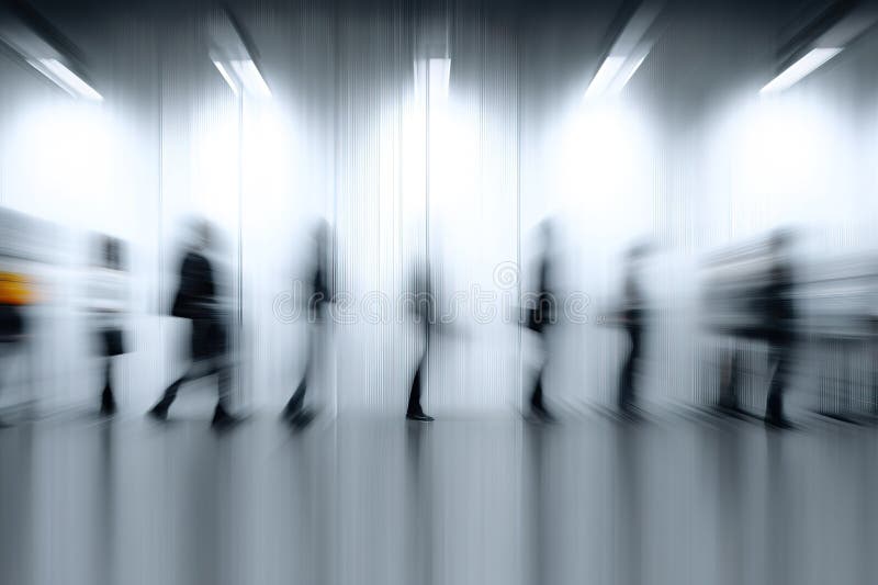 Blurred Figures Walking through a Modern Art Gallery in a Contemporary ...