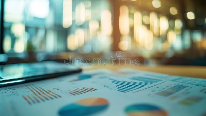Blurred Financial Charts and Graphs in a Modern Office Setting Stock ...
