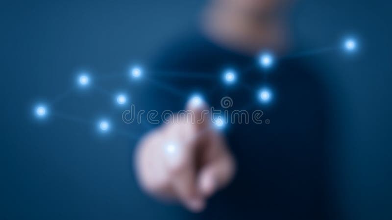 Blurred Front View of Businessman Interacting with a Network of ...