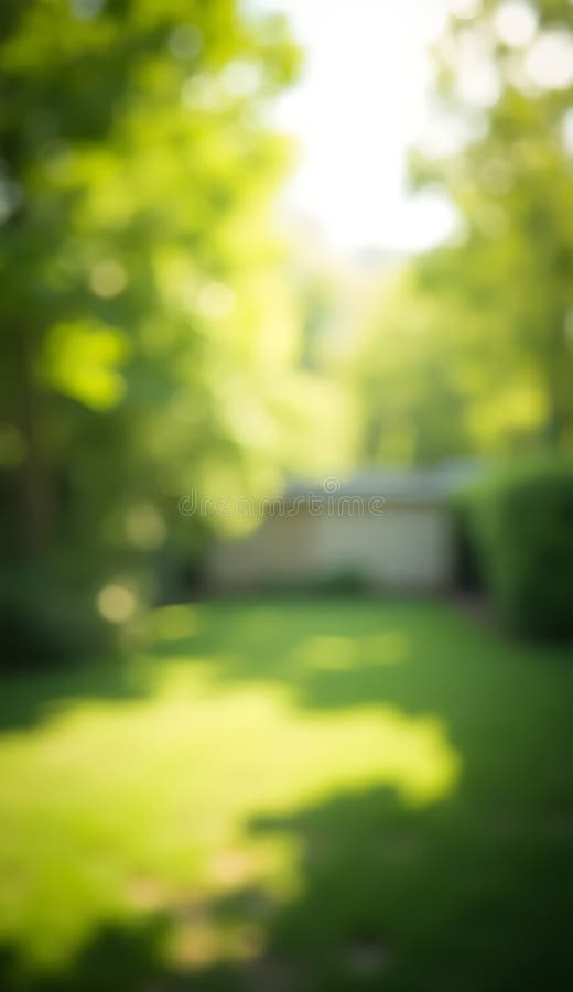 Blurred Garden Scene with Bokeh Light Effects and Sunlit Green Tree ...