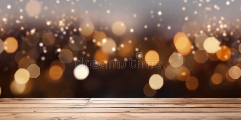 Blurred Glowing Christmas Lights Behind an Empty Wooden Presentation ...