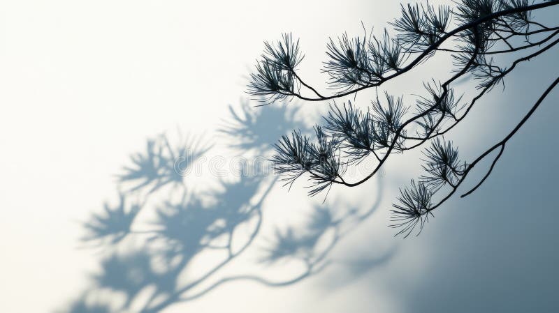 A Blurred Gray Shadow of a Pine Tree Branch on a White Wall Represents ...