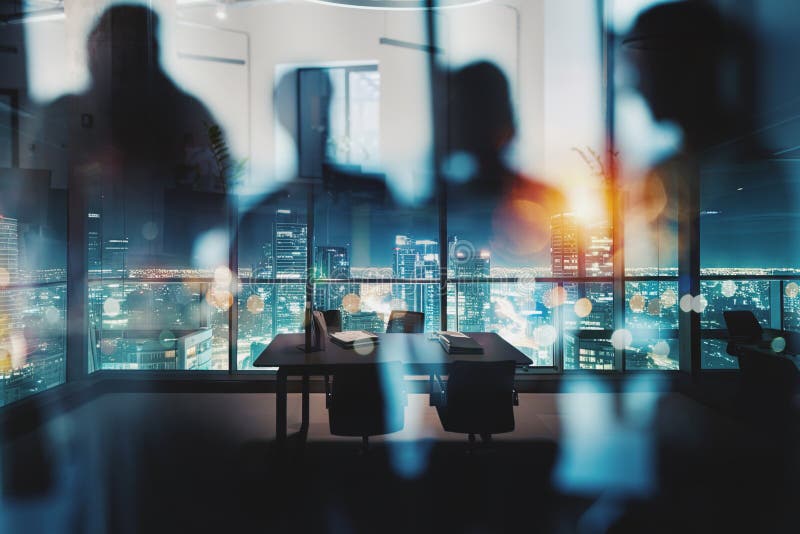 Blurred Group of Business People Work Together in Office. Generative AI ...