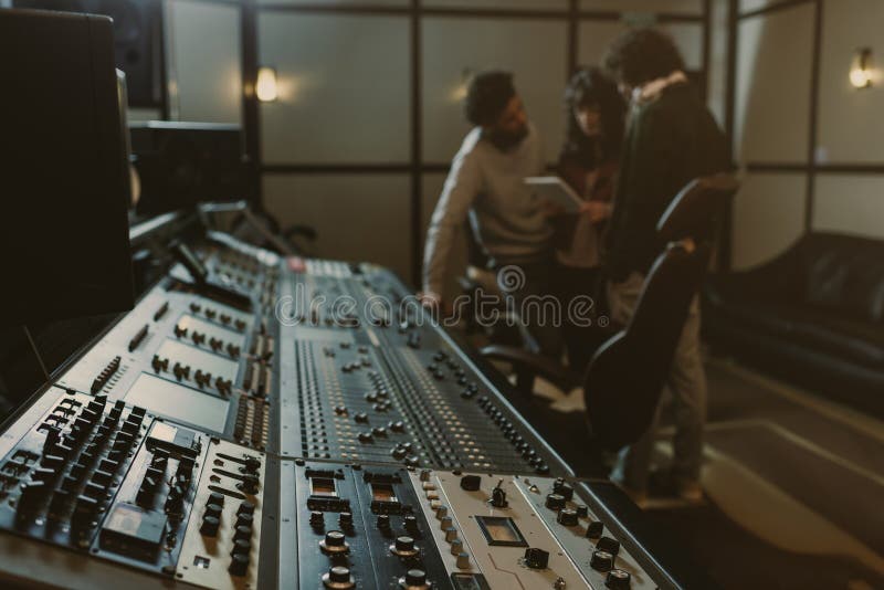 Blurred Group of Musicians Spending Time at Recording Studio Stock ...