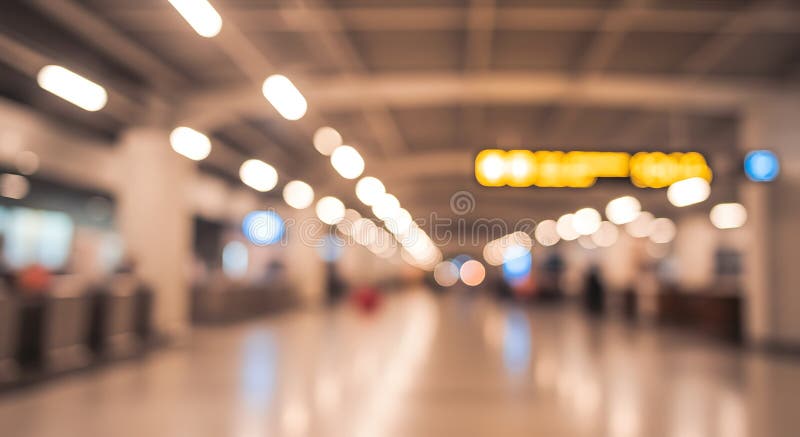 Blurred Hallway View with Lights and Signage for Abstract Background ...
