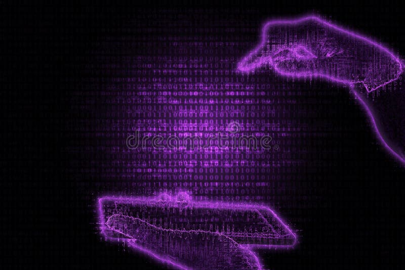 Blurred Hand Holding Phone and Hand Pointing To Space in Futuristic ...