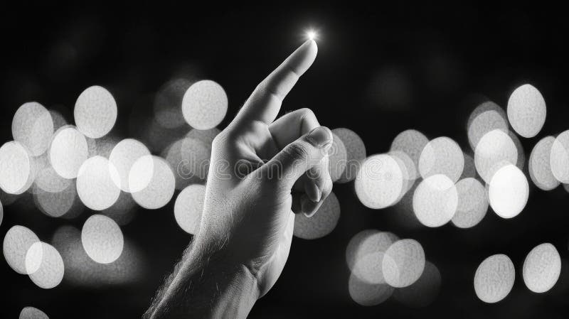 Blurred Hand Reaching Out Towards Glowing Digital Interface in Black ...