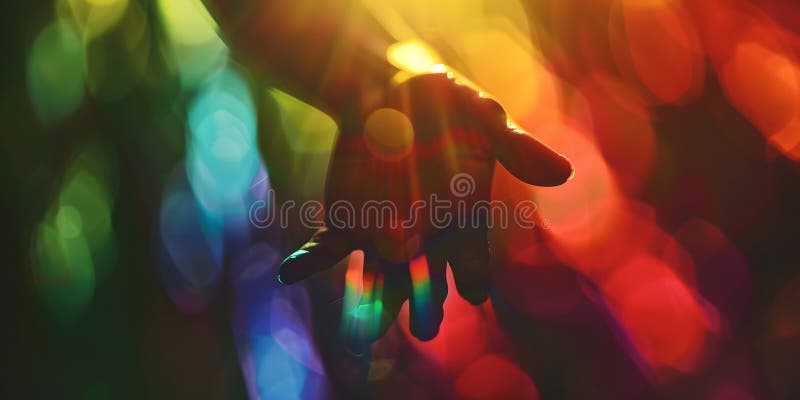 Blurred Hand Reaching Towards Rainbow Lights Stock Illustration ...