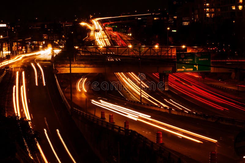 Blurred Traffic Headlights and Tail Lights on Freeway Stock Image ...