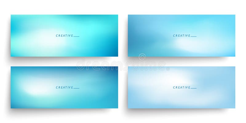 Blurred Horizontal Banners with Soft Blue Colored Gradients. Set of ...