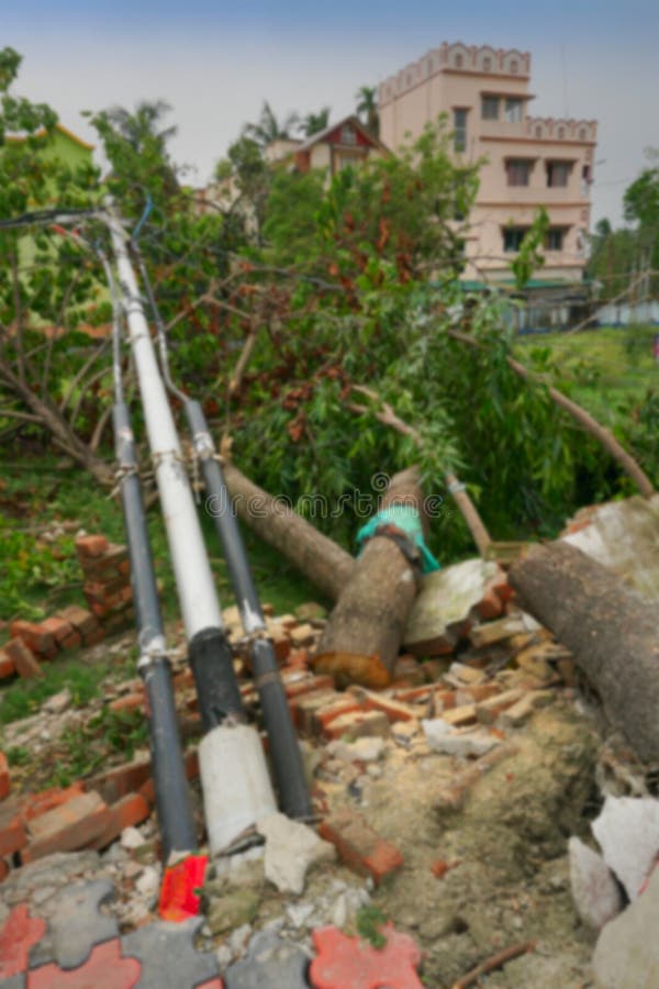 Blurred Image of Amphan ,the Force Destroyed Light Post and a Wall. the ...