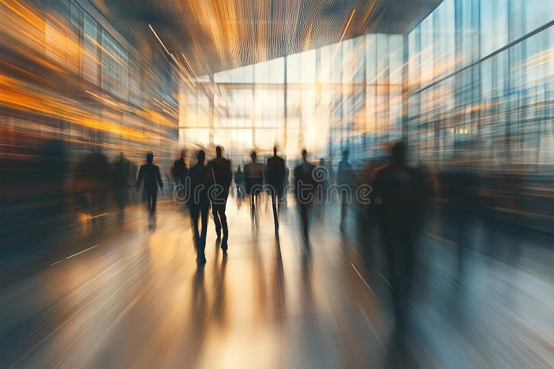 Silhouetted Business People Walking Modern Glass Building Sunset Stock ...