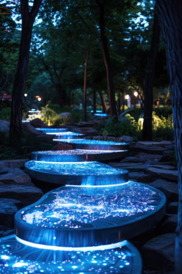 Blurred Image of Glowing Stepping Stones in a Park. AI Generation Stock ...