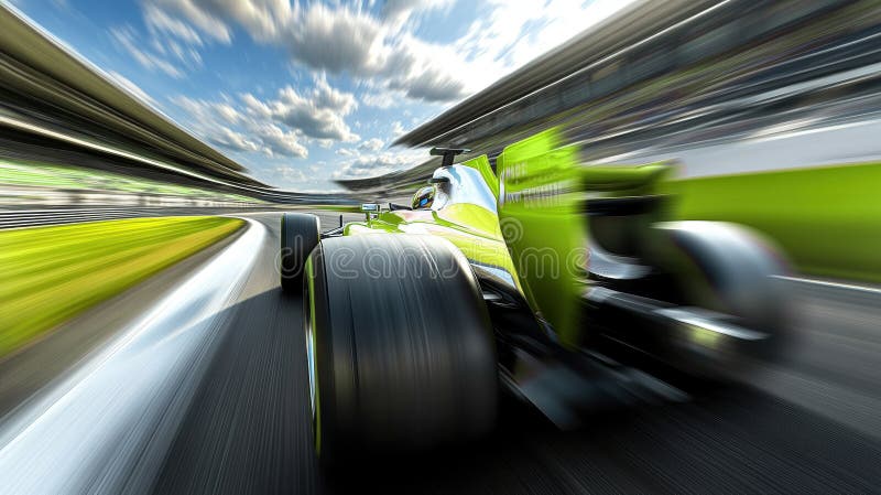 Blurred Image of a Green Race Car Speeding on a Track, Capturing Motion ...