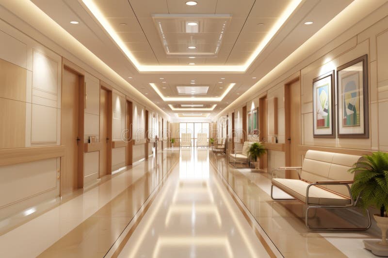 Blurred Image of a Hospital Corridor with Bright Fluorescent Lights ...