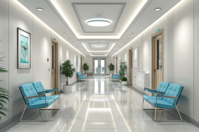 Blurred Image of a Hospital Corridor with Bright Fluorescent Lights ...