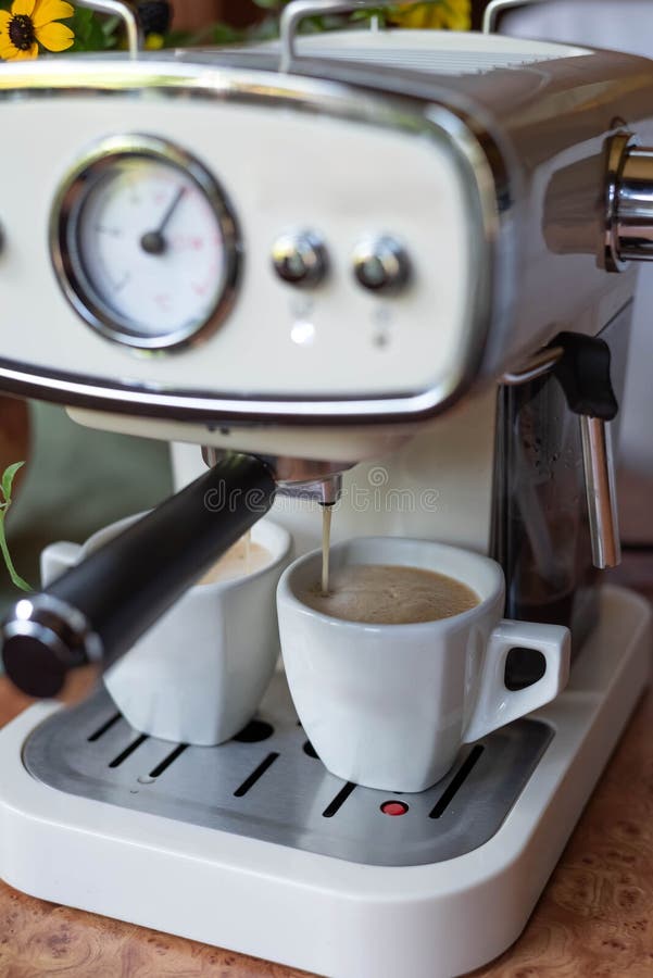 Blurred Image of Making Espresso on a Coffee Machine at Home Stock ...
